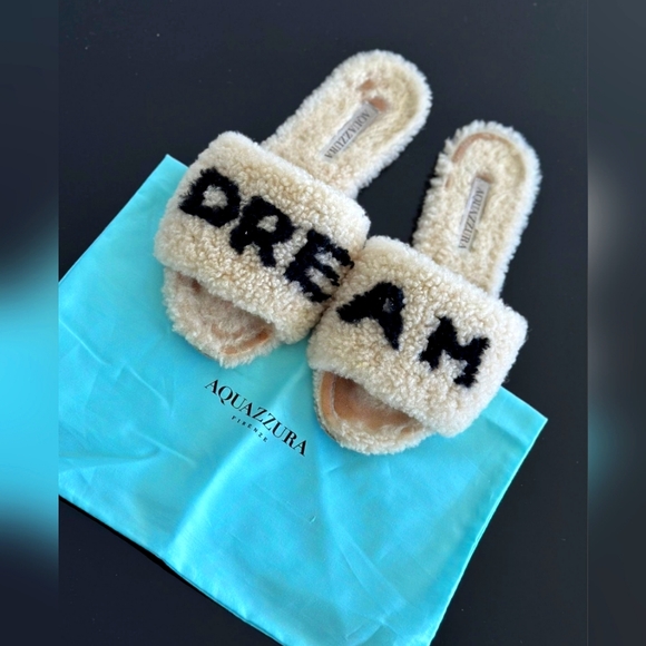 Aquazzura | Shoes | Aquazzurawhite So Dream Shearling Slides | Poshmark